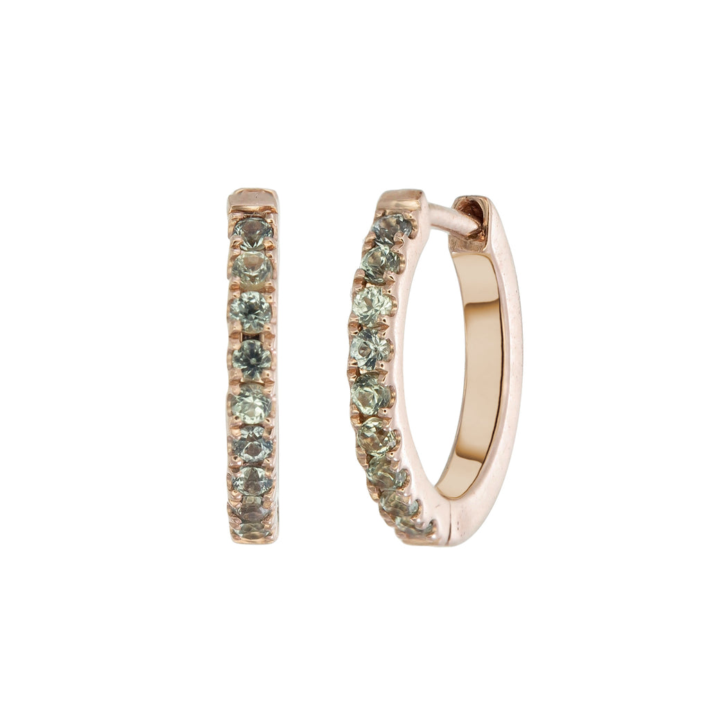 9K ROSE GOLD MINI HALO HOOPS - GREEN SAPPHIRE | tigerframe